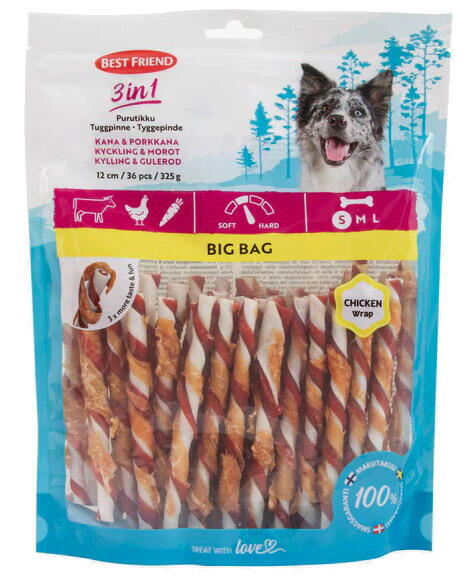 Best friend 3 i 1 tyggepinde, m. kylling og gulerod, big bag, 36 stk ...